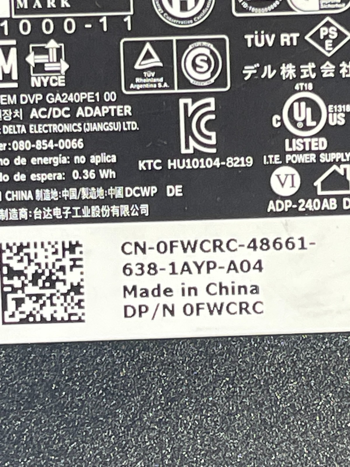 Dell LOT 10 240W Big Barrel AC Adapter 19.5V 12.3A Genuine Power Supply ...