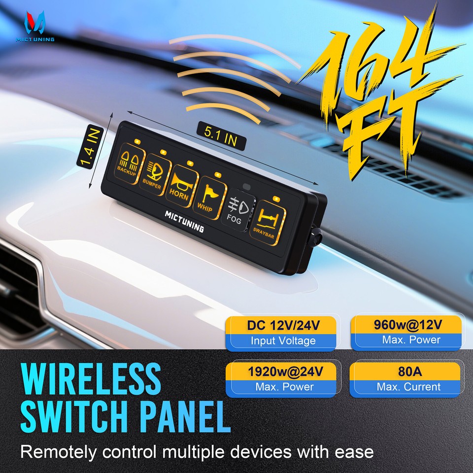 6 Gang Wireless Switch Panel ON-OFF LED Work Light Bar Strobe Control ...