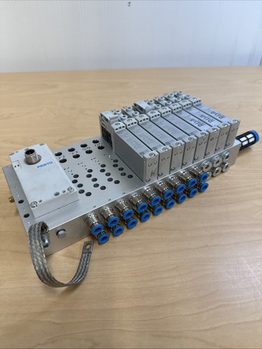 Festo VAEM-L1-S-16-PT Manifold w/ (8) VUVG-B14-P53C-ZT-F-1T1L Solenoid ...