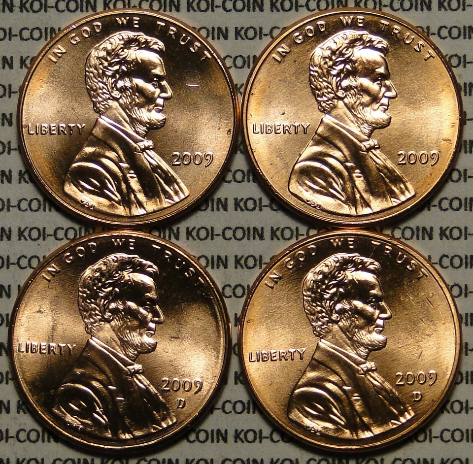 BU set of 4x P or D US 2009 Lincoln Bicentennial pennies from mint roll ...