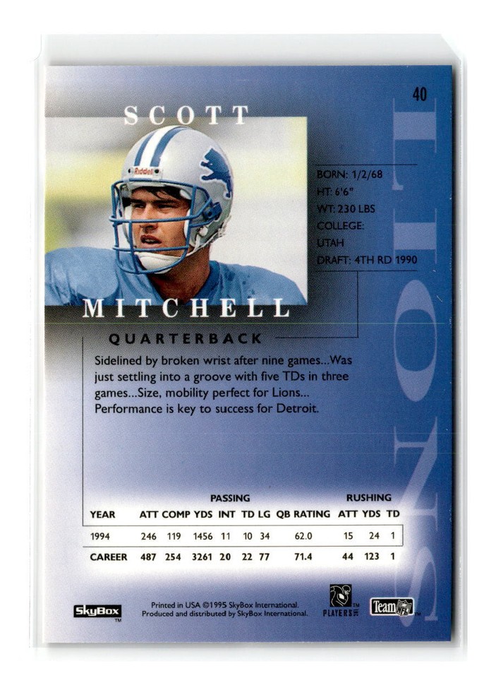 1995-SkyBox Premium-#40-Scott Mitchell-Detroit Lions | eBay