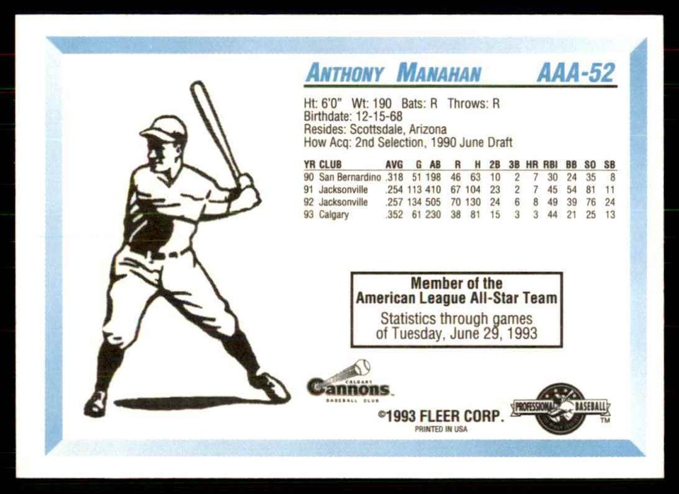 1993 Fleer ProCards Triple A Anthony Manahan Calgary Cannons #AAA-52 | eBay