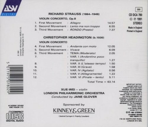 XUE-WEI/LPO/GLOVER - VIOLIN CONCERTOS CD NEW STRAUSS,R./HEADINGTON ...
