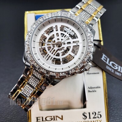 Elgin Icy Luxury Auto Chronograph Skeleton Stainless Steel Dress Metal ...