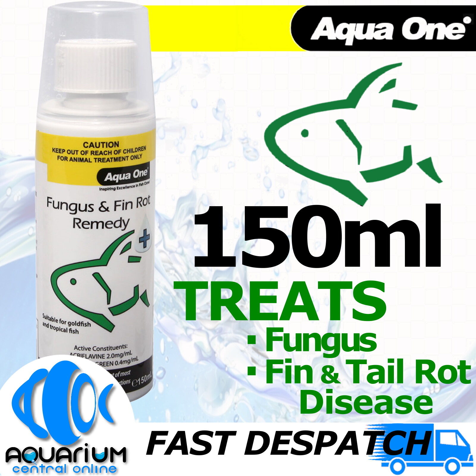 Aqua One Fungus & Fin Rot Remedy 150mL Fish Medication Fungal Disease ...