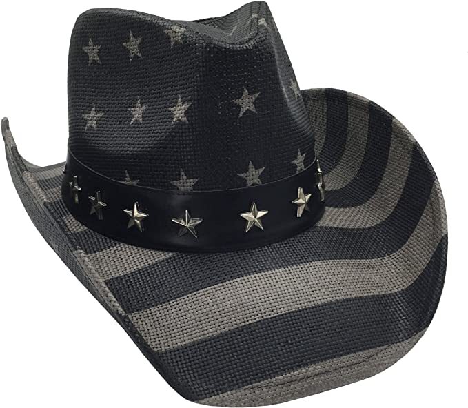 MEN'S USA AMERICAN FLAG COWBOY HAT VINTAGE Tea Stain SHAPE-IT BRIM US ...