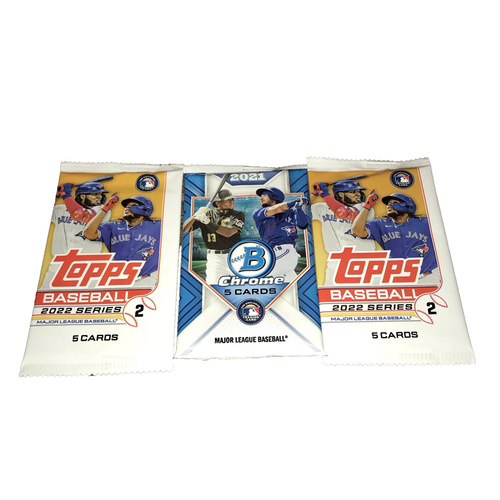 2021 Bowman Chrome Baseball 5 Card Pack &(2)2022 Topps Series 2--5 Card ...