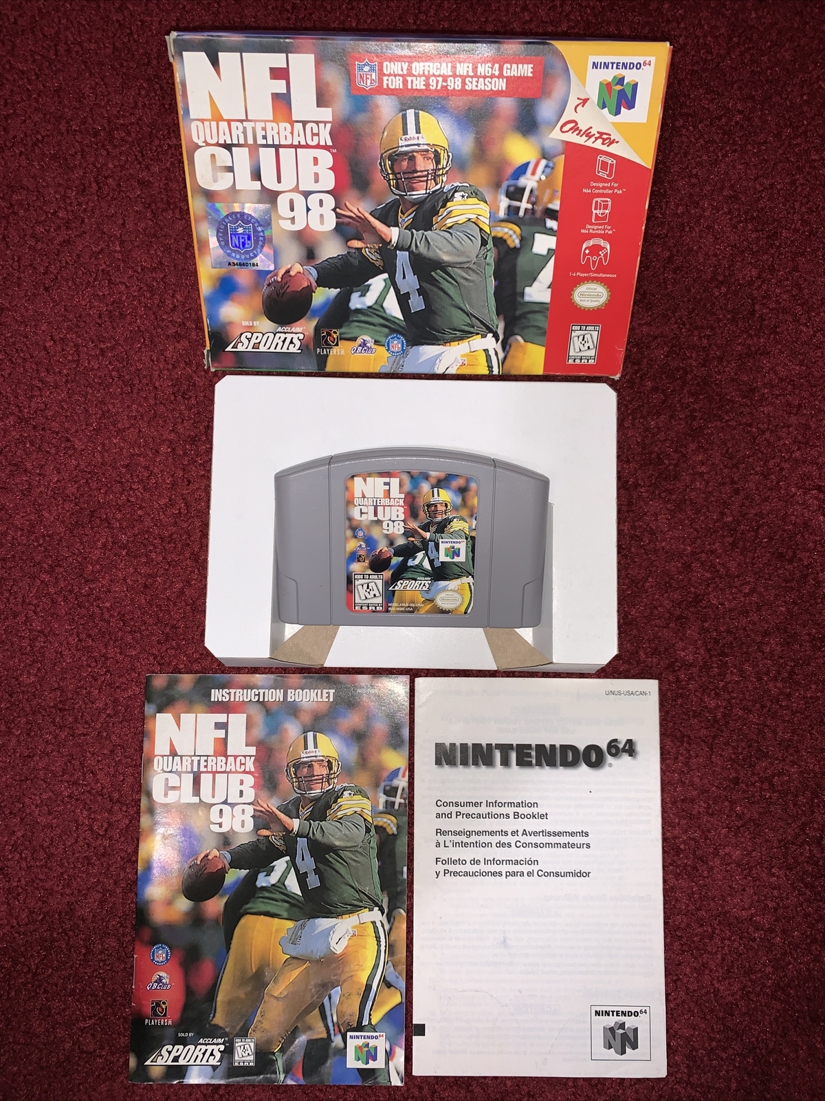 NFL Quarterback Club 98 Nintendo 64 N64 CIB Complete in Box-TESTED! Vr ...