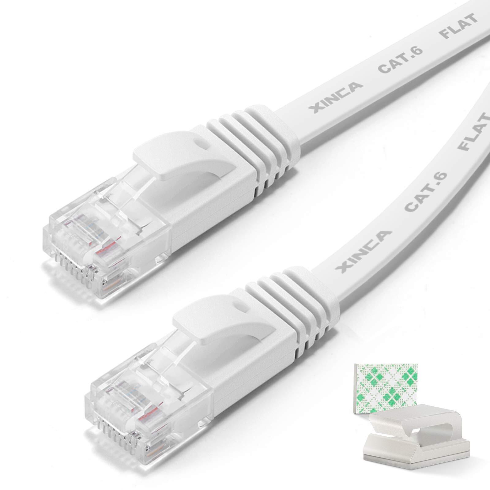 Cat6 Ethernet Cable 15ft White with 5 pcs Cable Clips Gigabit Flat ...