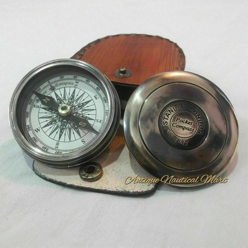 Nautical Brass Compass Stanley London 1885 Compass With Leather Box lot ...
