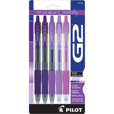 Pilot G2 Colors of Creativity Gel Pen 0.7mm Fine Asst Purple 5/Pk ...