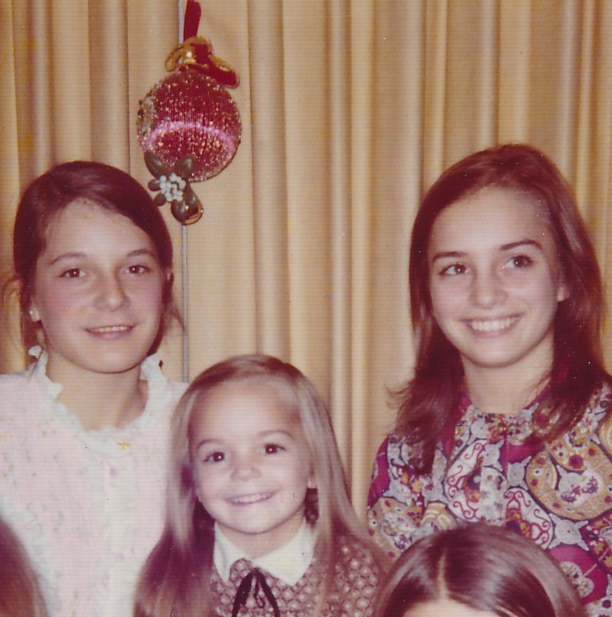 Christmas Snapshot Five Girls Retro Dresses Braids Tree Ornament Photo ...