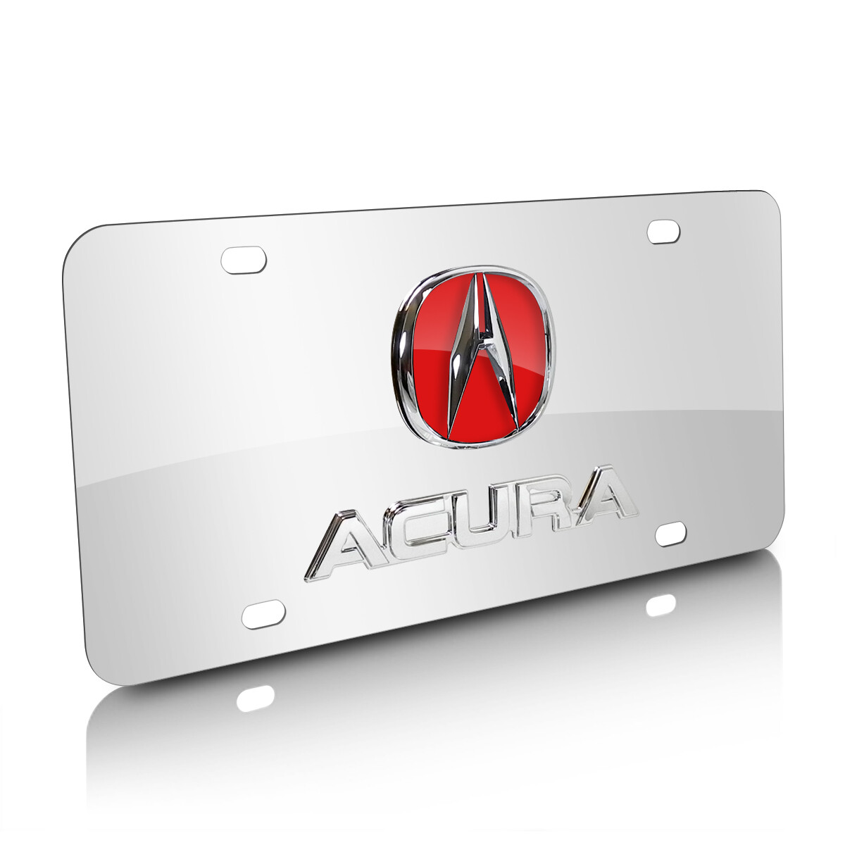 Acura 3D Red Logo and Name on Chrome Stainless Steel Metal Auto License ...