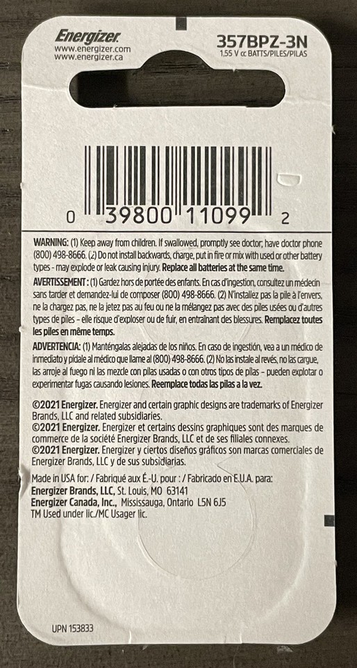 ENERGIZER 357 / 303 A76 LR1154 BATTERY 6 COUNT NEW SEALED PACKAGING EXP ...