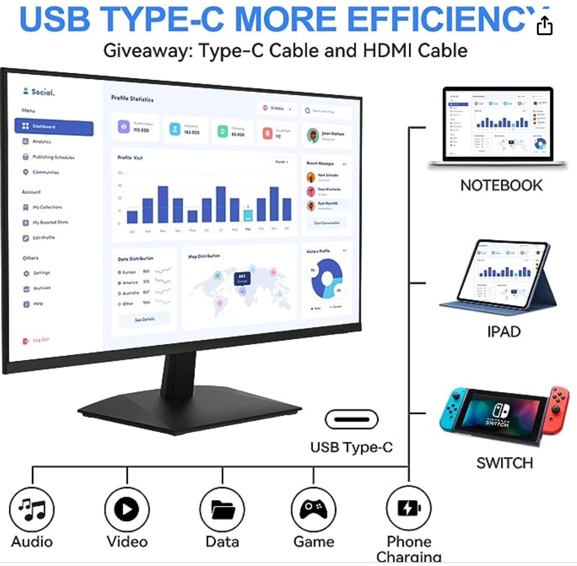 SANSUI Monitor 24 inch 75Hz USB Type-C Computer Monitor | eBay