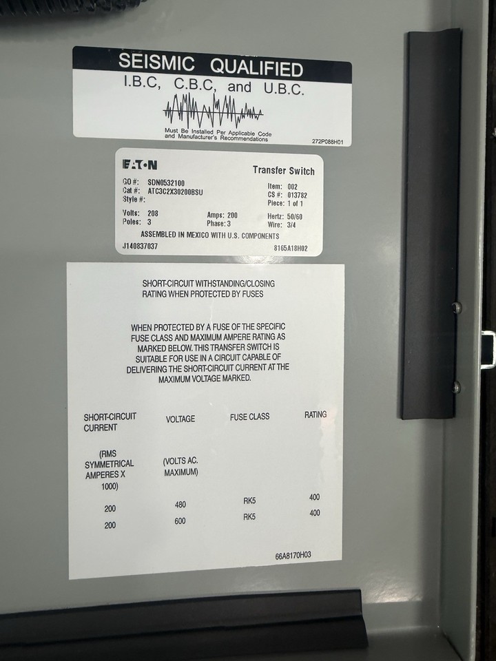 Eaton Automatic Transfer Switch 200 Amp 3 Phase 208 Volt ATC 300 | eBay