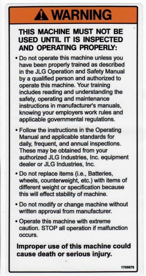 JLG 2902522, Universal SCISSOR LIFT DECAL KIT - AERIAL SAFETY DECAL KIT ...