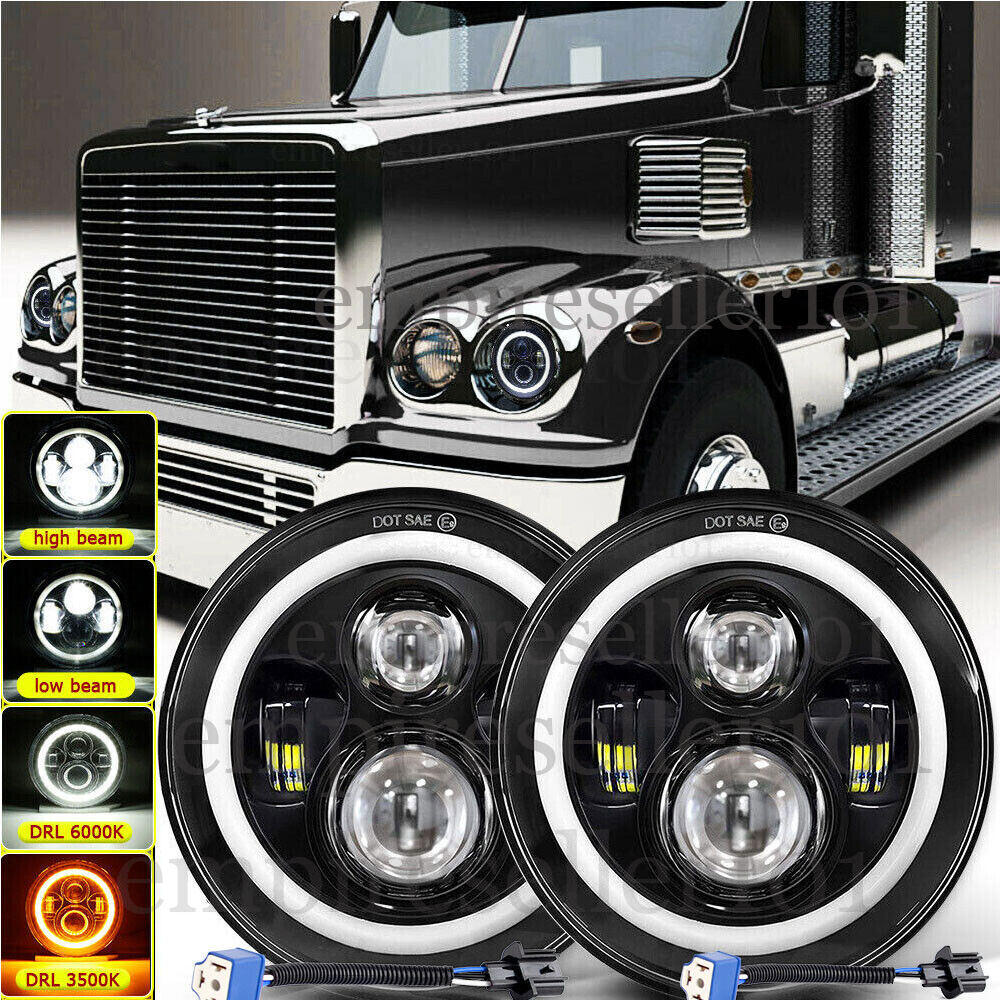 Pair 7'' Round LED Headlights Fit Freightliner Coronado 2001-2016 ...