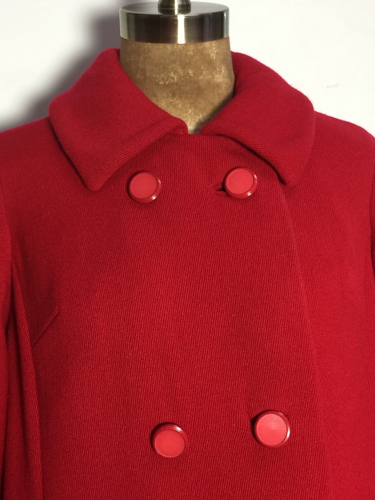 1960s Red 100% Wool Twill Bespoke Knee Length Coat Bust 42" UK 10-12 ...