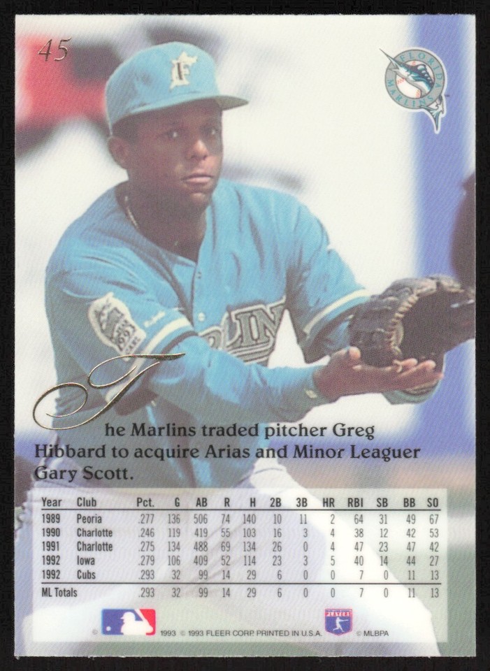 1993 Flair Baseball Card Alex Arias #45 Florida Marlins | eBay