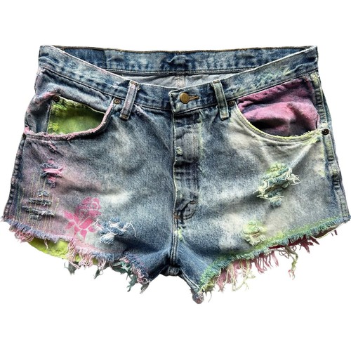 Upcycled Hand Distressed Painted Bleach Dye Cutoff Cotton Denim Shorts ...