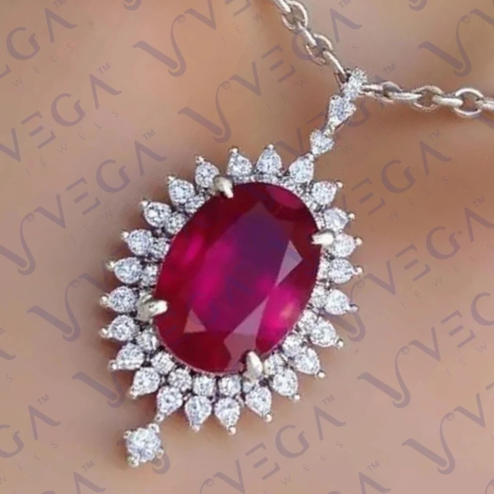 5.30 carat Oval Cut Natural Ruby & Diamond Pendant 14k White Gold solid No Chain | eBay UK