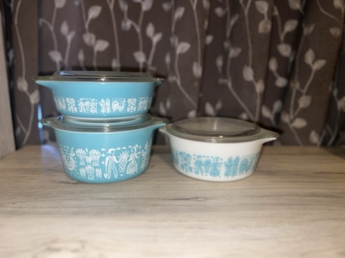 Amish Butter print Vintage Pyrex Round Casserole Dish Set of 3 , 1960s ...