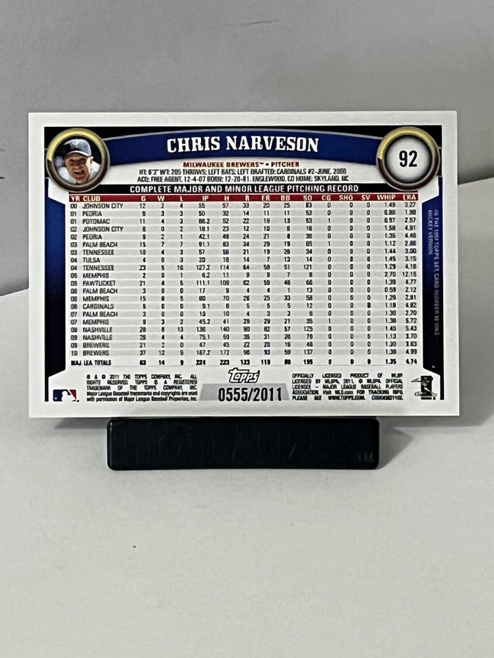 2011 Topps Chris Narveson SP Gold 555/2011 #92 | eBay