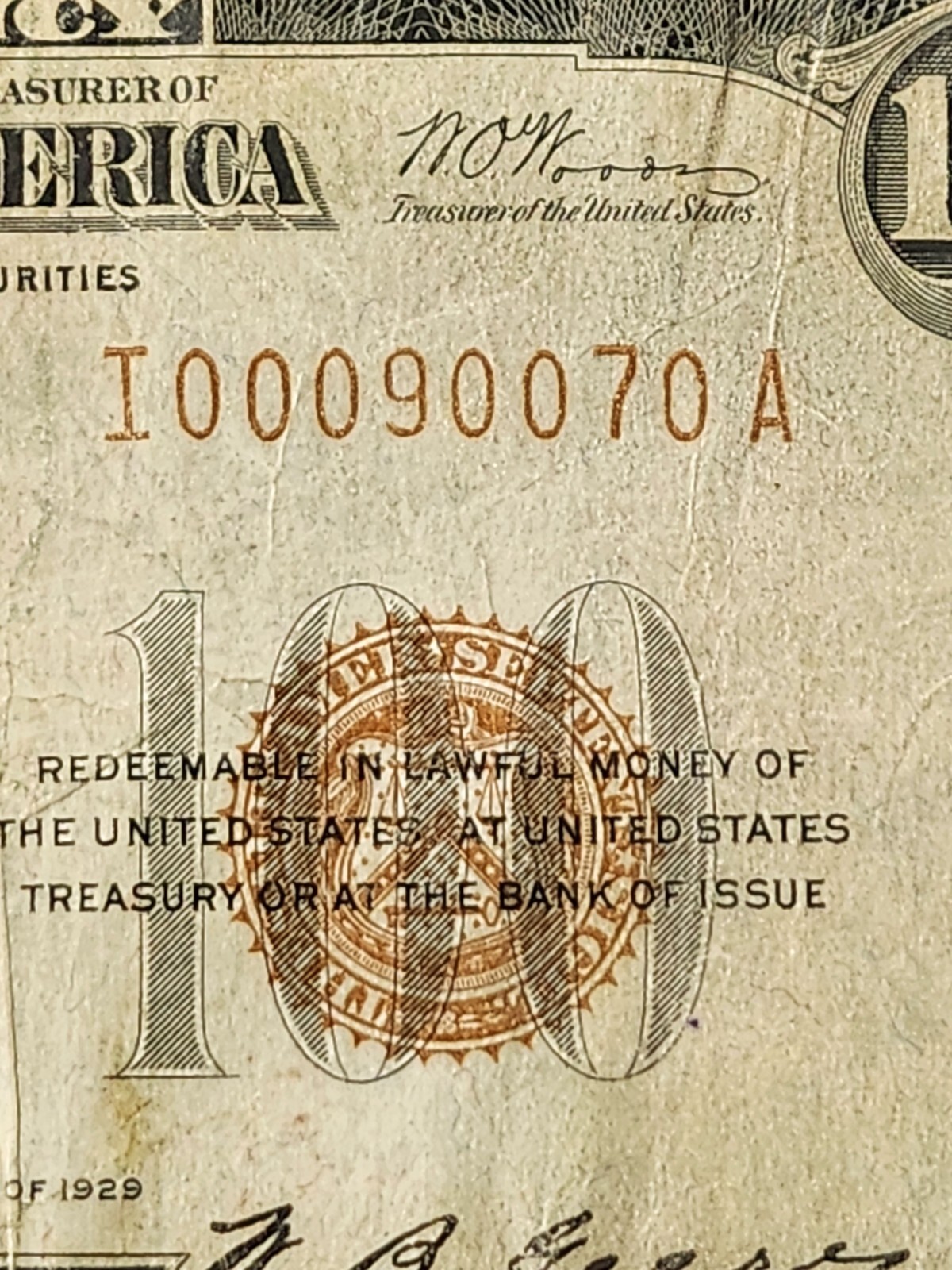 1929 100 DOLLAR LOW BINARY SERIAL NUMBER 00090070 N.Bank MINNEAPOLIS ...