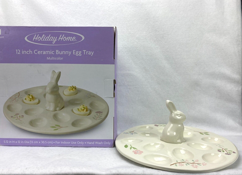 Holiday Home Easter Bunny Ceramic 12” Egg Tray Platter Plate 12 ...