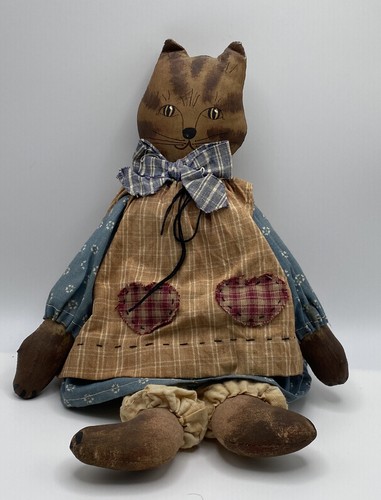 Primitive CAT Folk Art FIGURE Stuffed Painted Cloth Pat Stevens ‘92 ...
