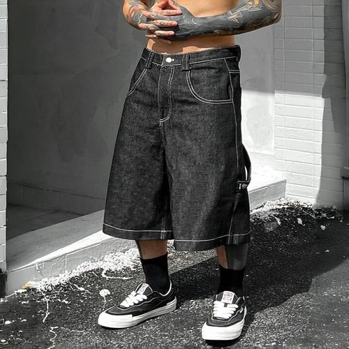 Mens Loose Denim Shorts Gangsta Chicano Hip-Hop Knee-Length Pants Baggy ...