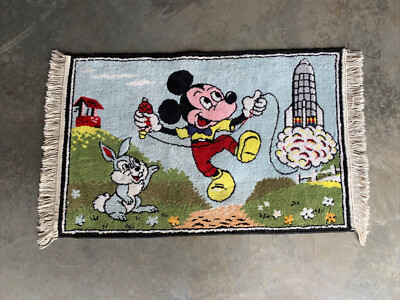 VINTAGE WALT DISNEY RUG MICKEY MOUSE & THUMPER W/ KITE SPACE ROCKET ...