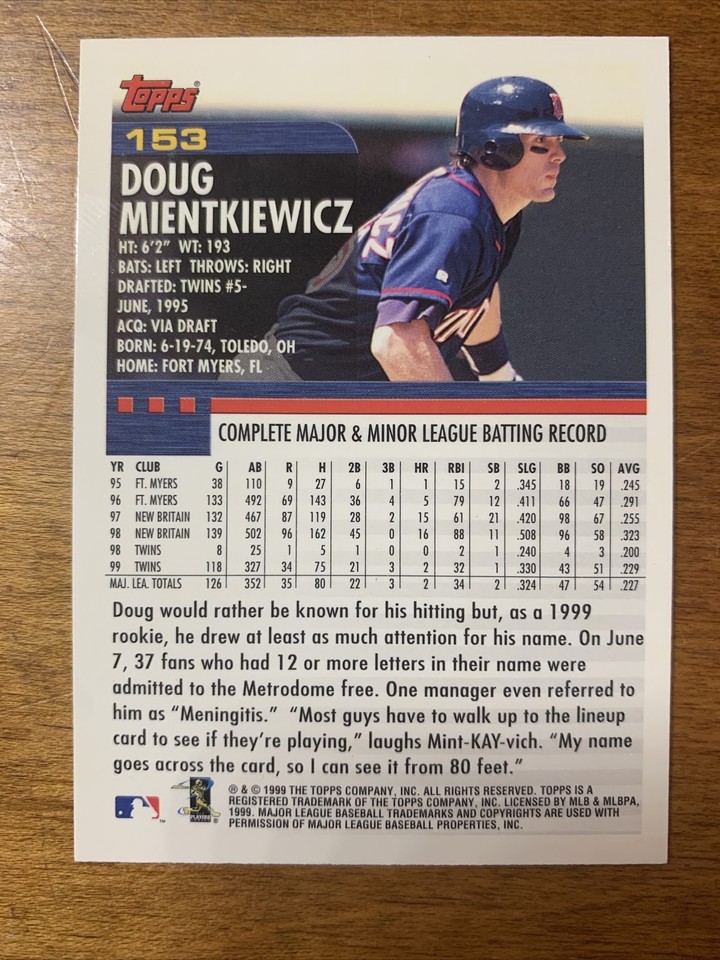 DOUG MIENTKIEWICZ 2000 TOPPS BASEBALL CARD # 153 E3790 | eBay