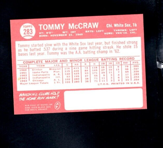 1964 Topps # 283 Tommy McCraw NM-MT | eBay