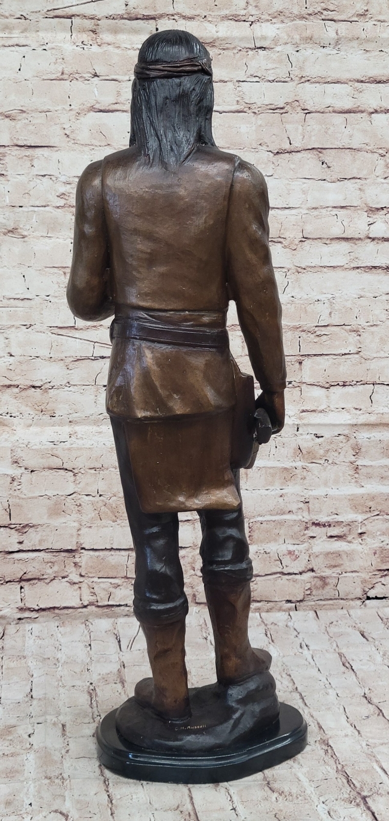 100% Solid Genuine Bronze Indian Chief Holding Riffle Gun Sculpture ...