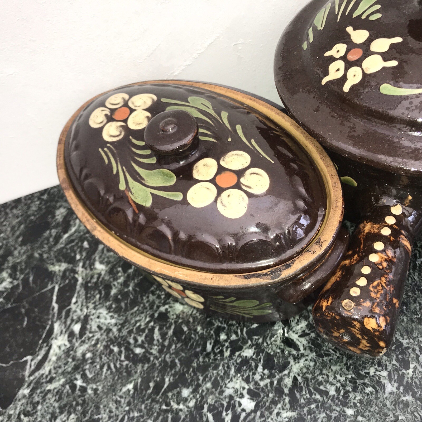 French Antique Alsace Brown Slipware Pottery Potato Glaze Tureen Pot ...