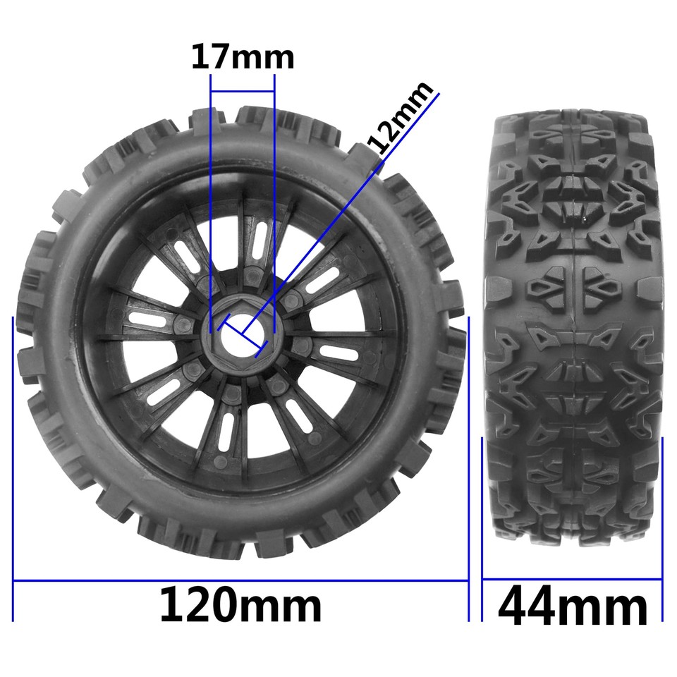 1/8 RC Buggy Tires 17mm Hex Wheels Rims & Rubber Tires with Arrma ...