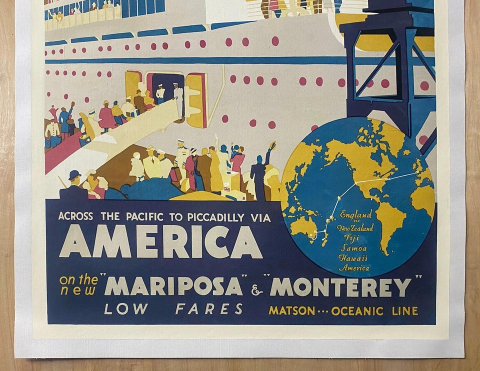 c.1932 Matson Line England In 28 Days From Australia New Zealand Poster ...