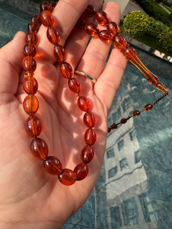 Amber Orange Islamic Prayer Beads | 33 Oval Tesbih Misbaha Tasbih ...