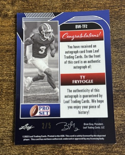 2022 Leaf Pro Set Black White Zebra Ty Fryfogle Auto /5 Rookie Indiana ...