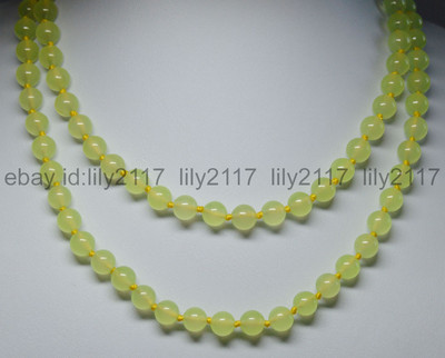 Natural 8mm Prehnite Light Green Jade Gems Round Beads Necklaces 36 ...