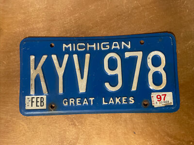 1997 Michigan License Plate Great Lakes Blue # KYV 978 | eBay
