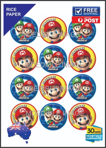 Super Mario Edible Rice Paper Image Birthday Cupcake Toppers 12 x 2 ...