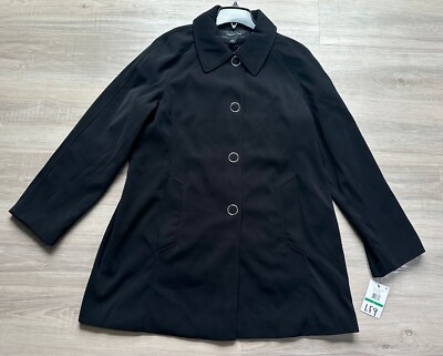 LONDON FOG Womens Coat Black 2X Trench Polyester Buttons Collared NEW ...