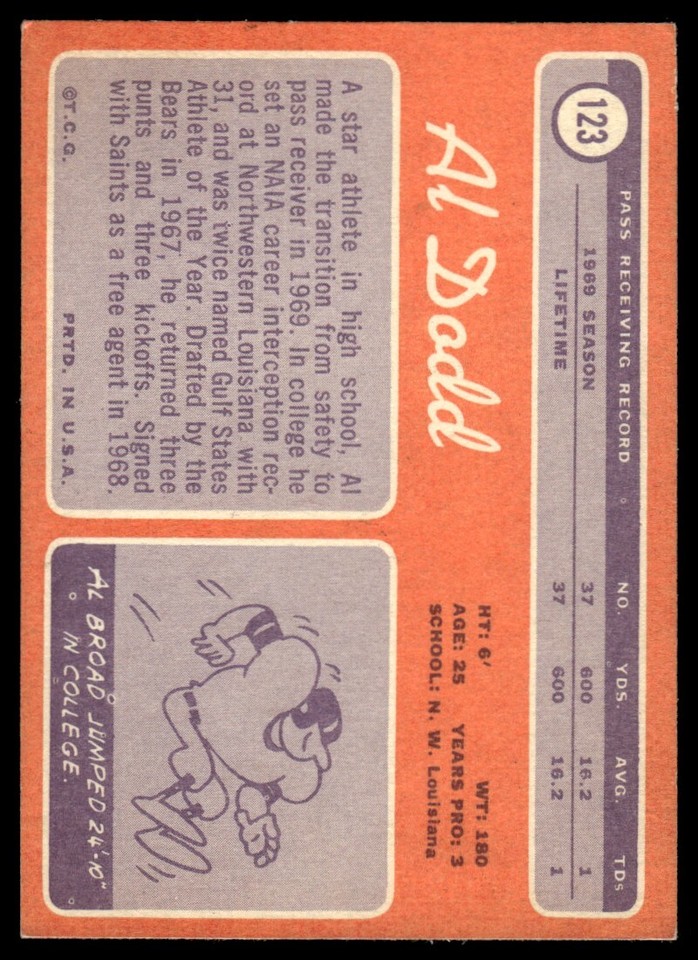 1970 Topps Al Dodd Rookie New Orleans Saints #123 | eBay