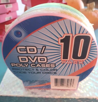 CD/DVD Poly CASES 10 Pack Color Coded Regular Sized CD Protectors NEW ...
