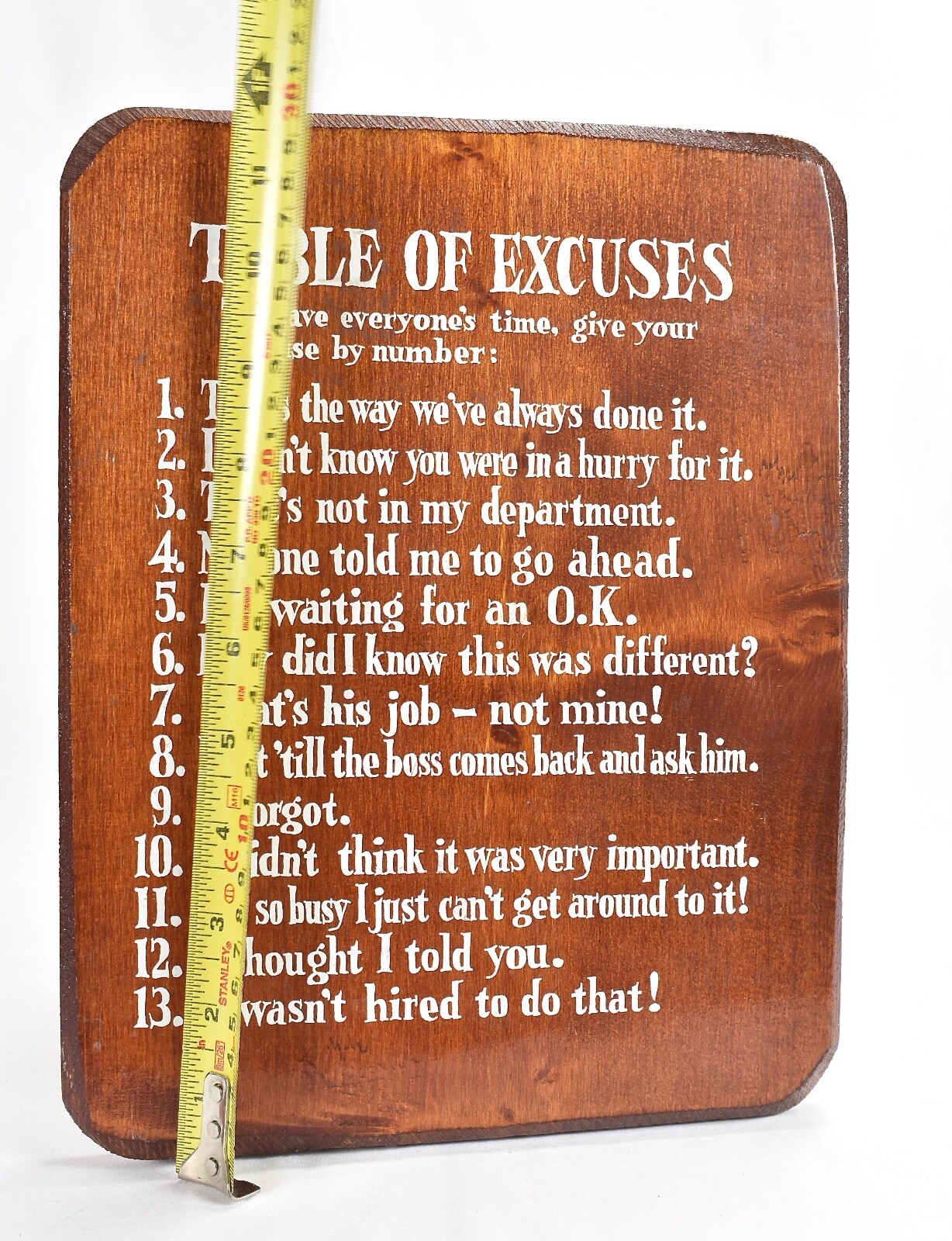 Vintage Wooden Wall Plaque Table Of Excuses Workplace Decor | eBay