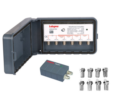 4 Way TV Aerial Masthead amplifier booster Variable KIT415RV with PSU ...