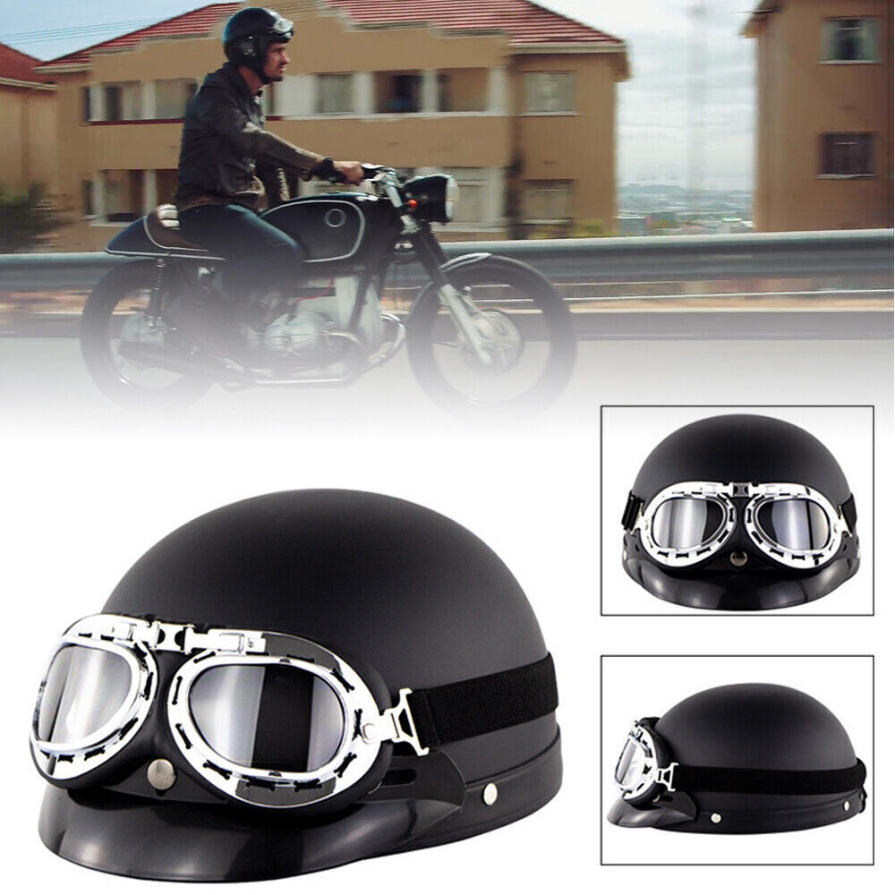 Oldtimer Helm Halbschale Motorradhelm Eierschale mit Brille Mopedhelm ...